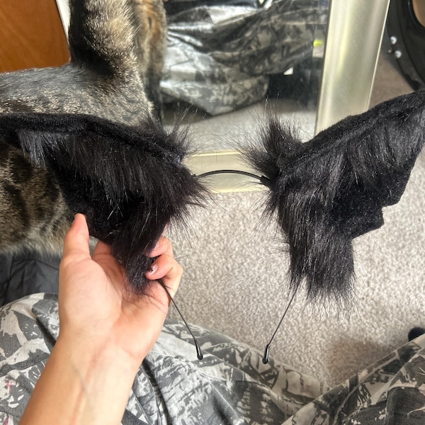 Black Anubis Ears, Cosplay Werewolf Headwear, Furry Ear, Black Fox Ears, Long Black Doberman ...