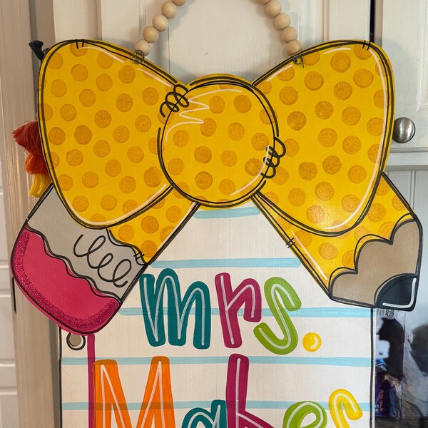 Teacher Door Sign, Door Hanger, Bow Teacher Sign, Classroom Decor ...