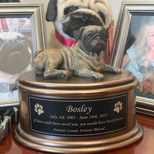 Pug Custom Engraved Figurine Cremation Urn, Urn for Pug, Dog Memorial ...