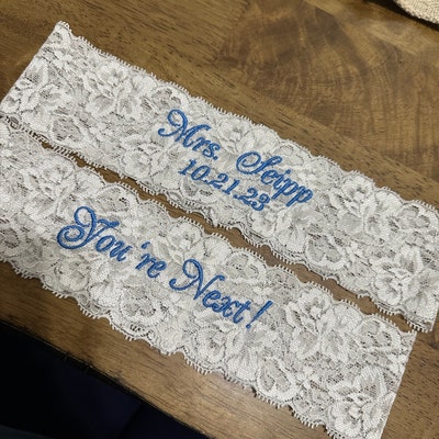 Wedding Garters Set or Single Personalized, Embroidered Bride Keepsake ...