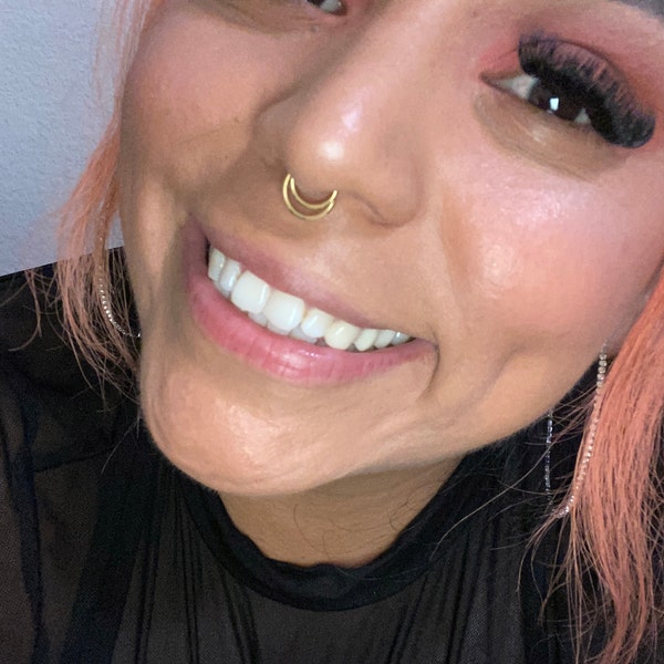 Double Septum Ring, Crescent Moon Hoop, Daith Hoop, Hinged Clicker Hoop ...