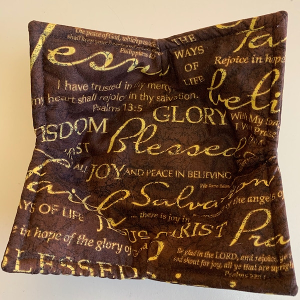 Religious Christian Fabric by the Yard, Brown Gold Faith Bible ...