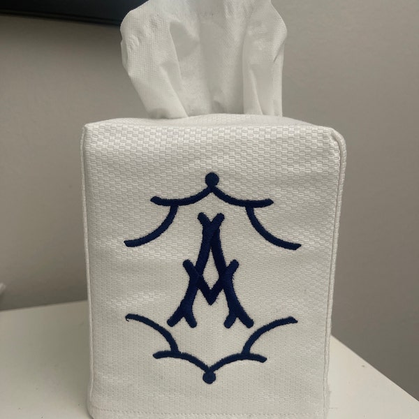 Monogrammed Tissue Box Cover Linen-temple Monogram, Monogrammed Gift ...