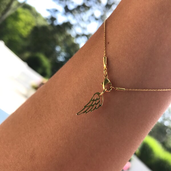 Tiny 14K Gold Angel Wing Charm Vermeil Style Small Guardian Angel ...