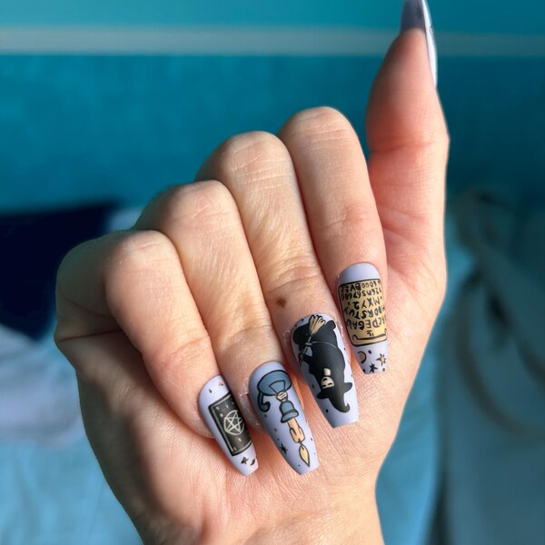 Halloween Witch Press on Nails, Spooky Moon Butterfly Nails, Witch ...
