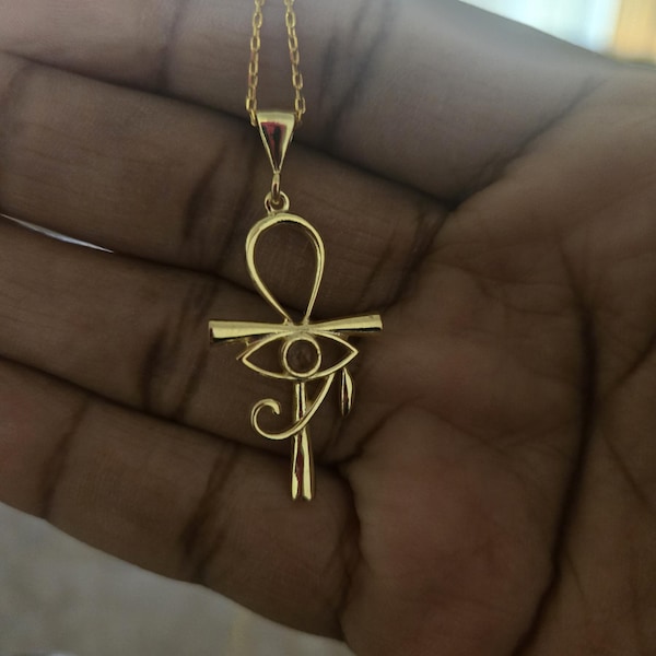 Minimal ANKH Necklace, Modern Eye of Ra Pendant, Ankh With Eye of Horus ...
