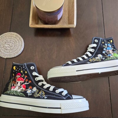 Embroidered Converse Mushroom and Frog, Converse High Tops Chuck Taylor ...