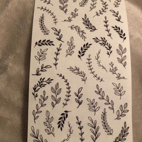 Botanical Line Drawing Planner Sticker Doodles || Removable White Matte ...
