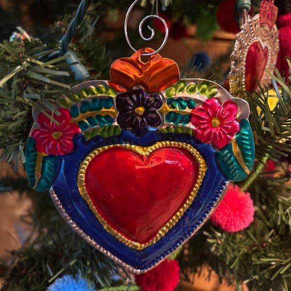 Medium Handmade Mexican Tin Ornaments-heart-sacred Heart-valentines Day ...