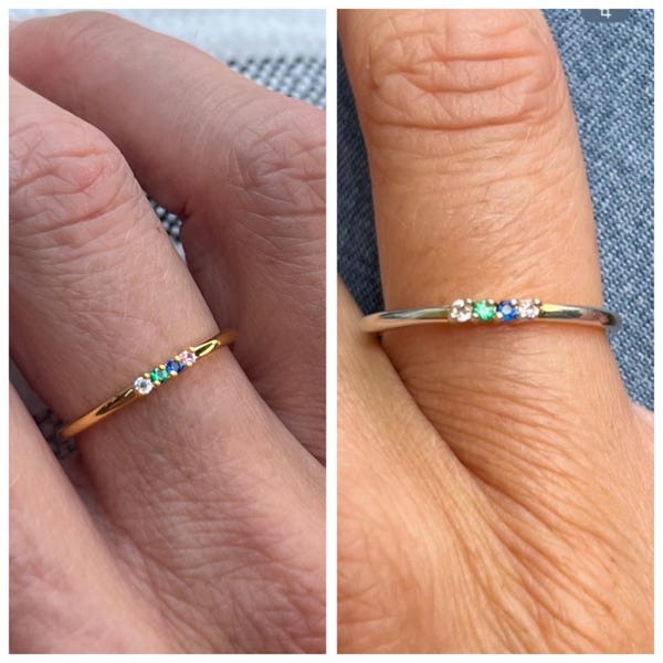 Minimalist Birthstone Ring, Custom Multiple Gemstone Ring, Dainty ...