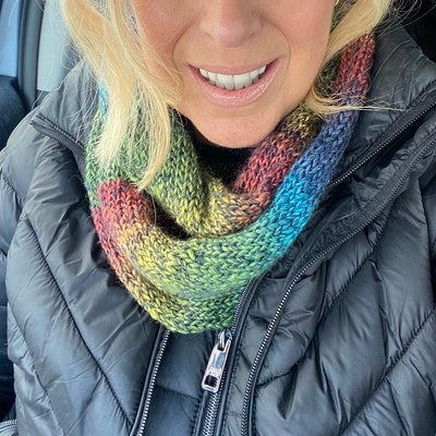 Knitted Scarf, Long Rainbow Scarf, Vegan Scarf, Colour Block Stripes ...