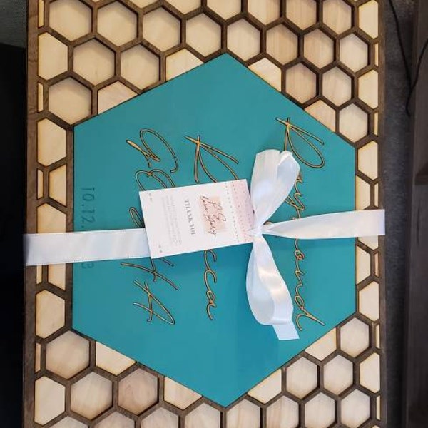 Guest Book Alternative Hexagon Wedding Wood Unique Bright Guestbook ...