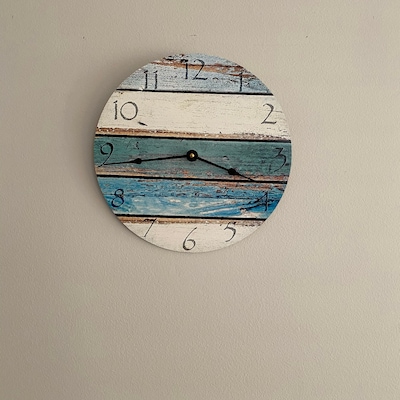 WEATHERED BEACHY BOARDS Wall Clock Rustic Clock Large 10.5 Wall Clock ...