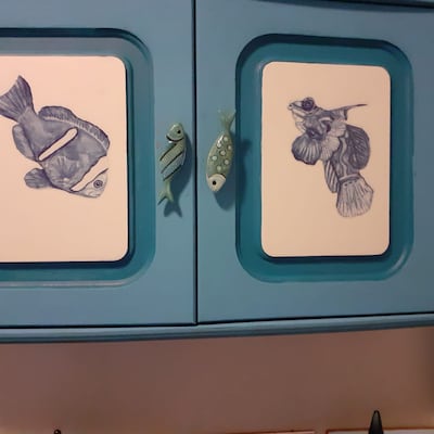 Blue Denim Fish Wall Decals, Bathroom Decor, Home Décor, Vintage Ocean ...