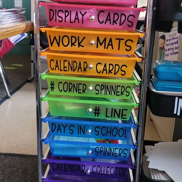 Custom Labels for Rainbow Rolling Teacher Cart / Teacher Drawer Labels ...