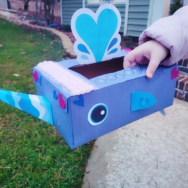 Narwhal Valentine Box Printable Decor Kit 3D Horn, Water Spout, Whale ...