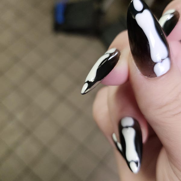 Blue and White Porcelain Nails/3d Floral Press on Nails Long Square ...