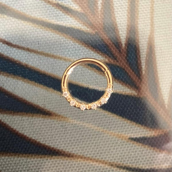 14K Solid Gold Diamond Rook Helix Hoop Earring, Gold Diamond Tragus ...