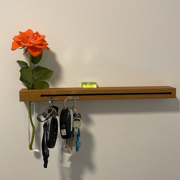 Wooden Key Holder With Vase for Flowers I Key Hooks Wall Decoration ...