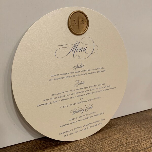 SAMPLE Round Menu - 8 Inch Round Wedding Menu - Etsy