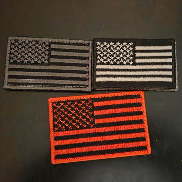 AMERICAN FLAG PATCH Black and Red Embroidered Iron-on Applique - Etsy