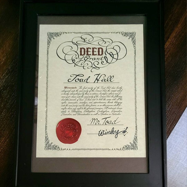 Toad Hall Deed Certificate - Mr. Toad's Wild Ride - PERSONALIZABLE - Etsy