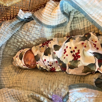 Baby Girl Solid Red Swaddle Blanket Set, Boy Plain Scarlet Beanie, Ruby ...