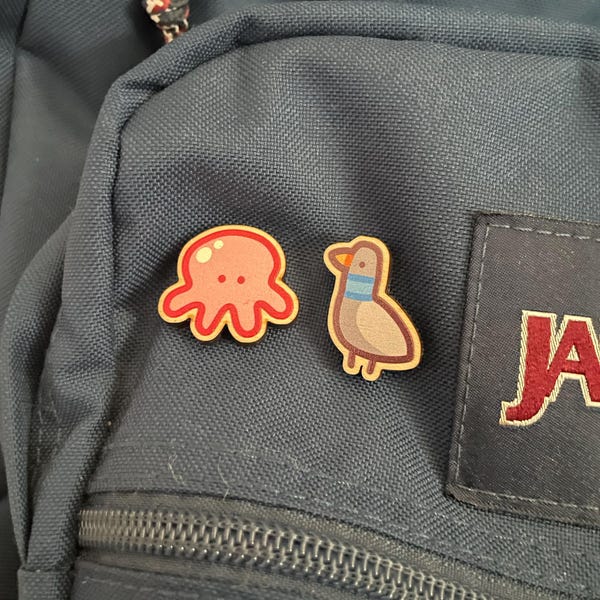 Wooden Animal Pins | Cute Creature Badges Funny Cartoon Gifts Set - Etsy