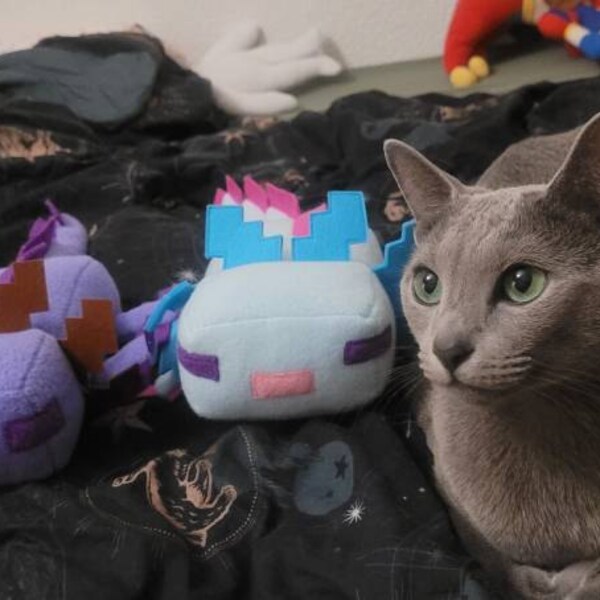 Rivulet Plushie, Blue Slugcat Plush, Handmade Stuffed Animal, 11.8 In ...