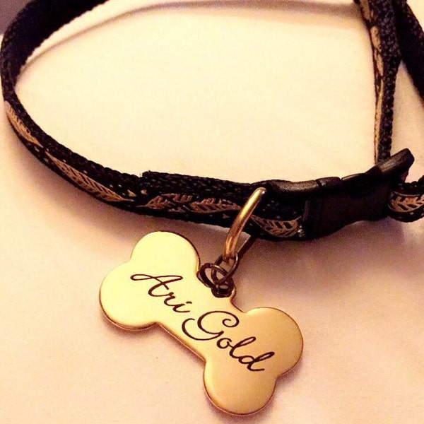 Personalized Gold Dog Bone Pet Tag, Dog Name Tag, Engraved Dog Tag ...