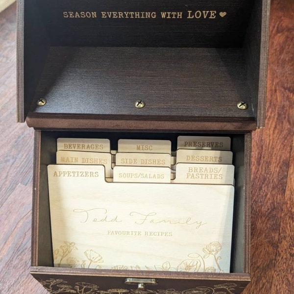 Personalized Recipe Box With Wooden Dividers Gift for Mom Floral Recipe ...