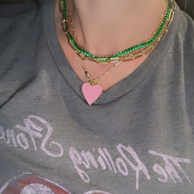 Neon Enamel Chain Necklace, Cuban Link Half Enamel Necklace, Layered ...