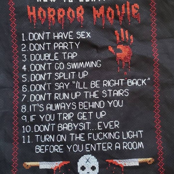 How to Survive A Horror Movie - Horror Cross Stitch Pattern - Gothic ...