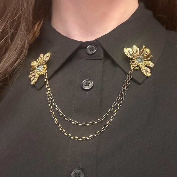 Collar Pin With Raven Skull and Chains, Lapel Pin Elegant Gothic ...