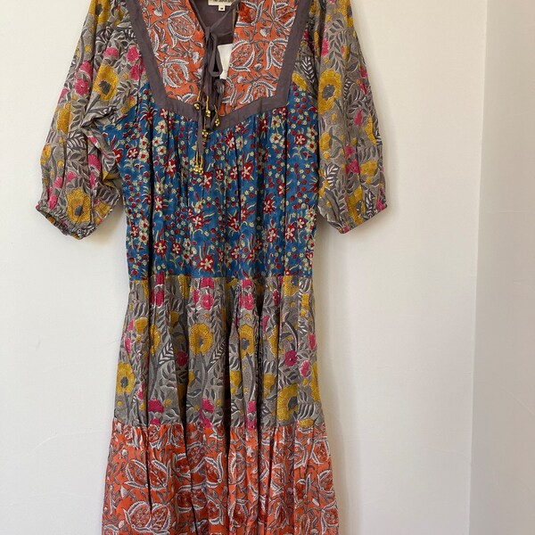 Tri-color African Print Indian Summer Midi Dress Hand Block Printed ...