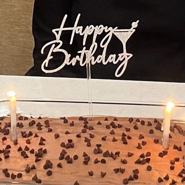 Happy Birthday Martini Glass Glitter Cake Topper, Martini Topper, Cake ...