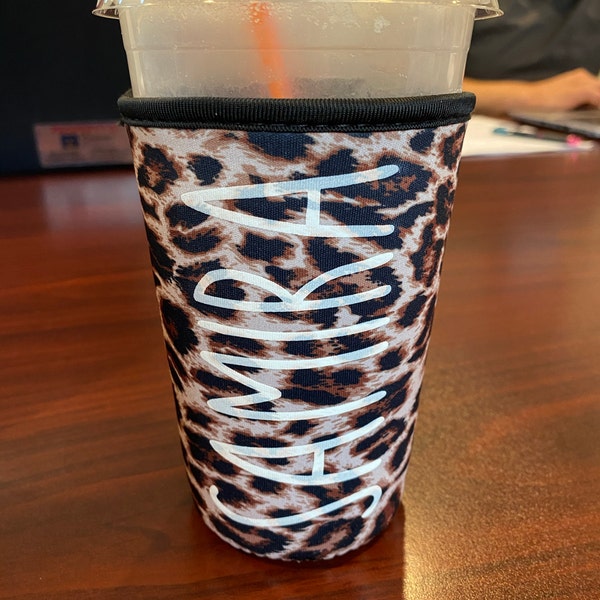 Personalized Iced Coffee Holder, Leopard Print Iced Coffee Sleeve ...