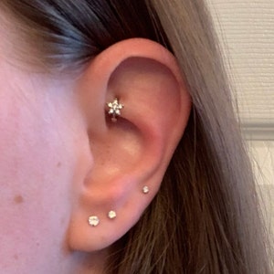 Tiny CZ Flower Huggie Hoop, 6mm Hoop, Tragus Hoop, Rook Hoop, Forward ...