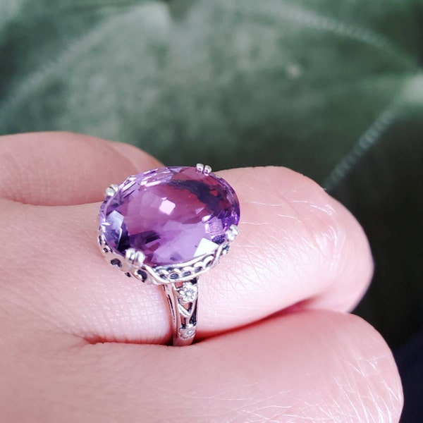 Natural Purple Amethyst Ring • Sterling Silver • Oval 5ct Gemstone ...