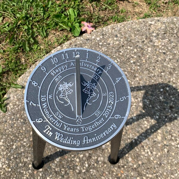 10th Tin Wedding Anniversary Sundial Gift. Great Gift for Him, Her ...