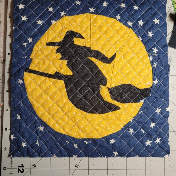 Moon Witch, Halloween, Foundation Paper Piecing Pattern (FPP), Quilt ...