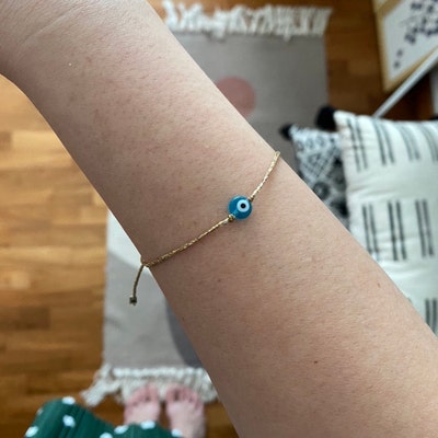 Gold String Evil Eye Bracelet, Blue Evil Eye Hematite Bracelet, Amulet ...