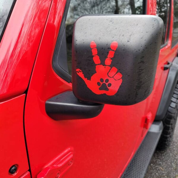 Set of 2 Paw Print Peace Hand Wave Decals for Jeep Side Mirrors - Hand ...