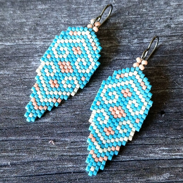 Pink Leaf Bead Earrings Pattern Glamour Design Beaded Earrings Schema Leaves Beading Patterns ...