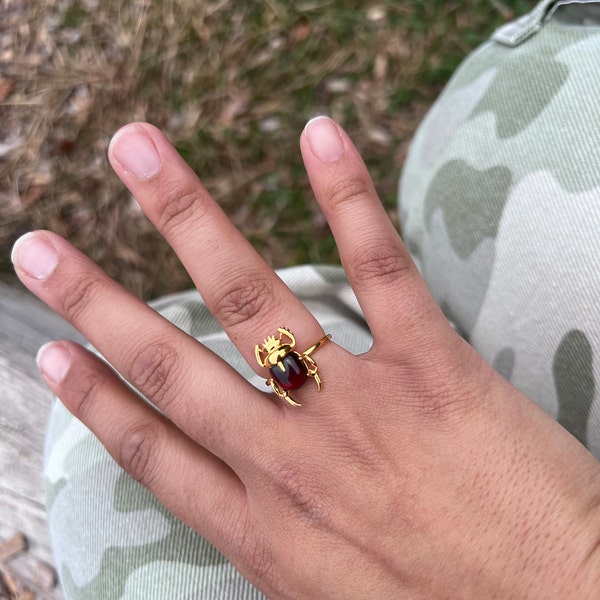Sacred Scarab Gemstone Ring - Etsy