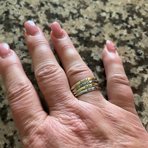 14k GOLD Custom Stacking Rings, Stackable Name Ring, Dainty Name Ring ...