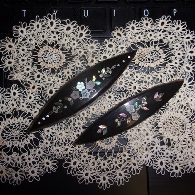 Pair of Fine Metal Crochet Hooks or Lace Making Tools, One Retractible ...