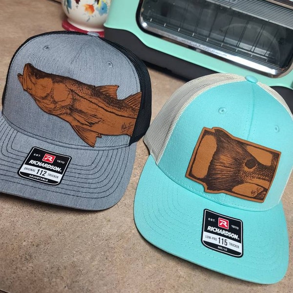 Snook Fishing Trucker Hat Genuine Leather Patch Hat, Fishing Accessory ...