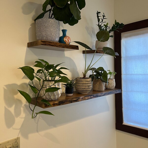 Heavy Duty Walnut Floating Shelf for Bathroom or Kitchen Live Edge ...