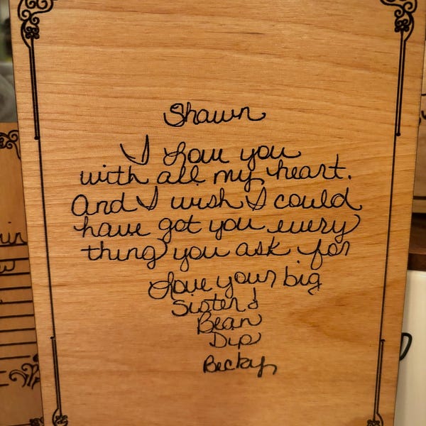 Wooden Note | Engraved Handwritten Note | Handwriting Keep Sakes ...